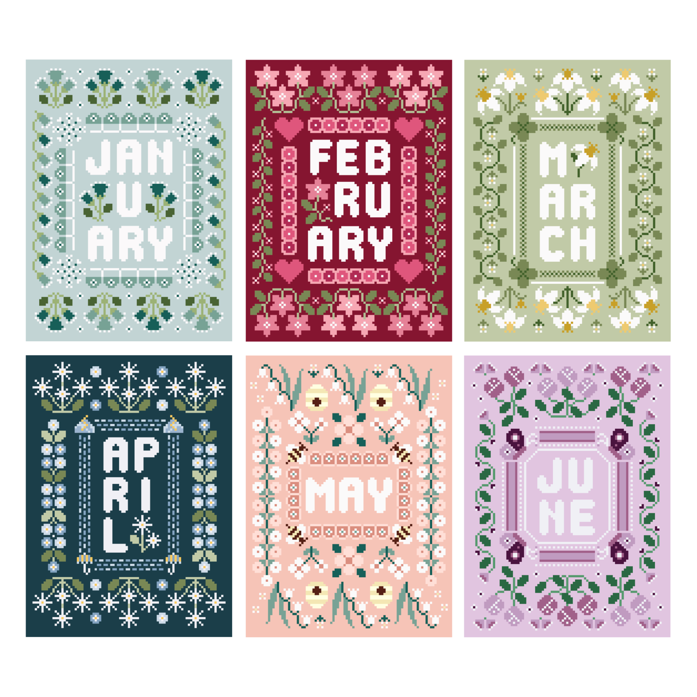 January - June Floral Chart Bundle – Bloom & Stitch Studio